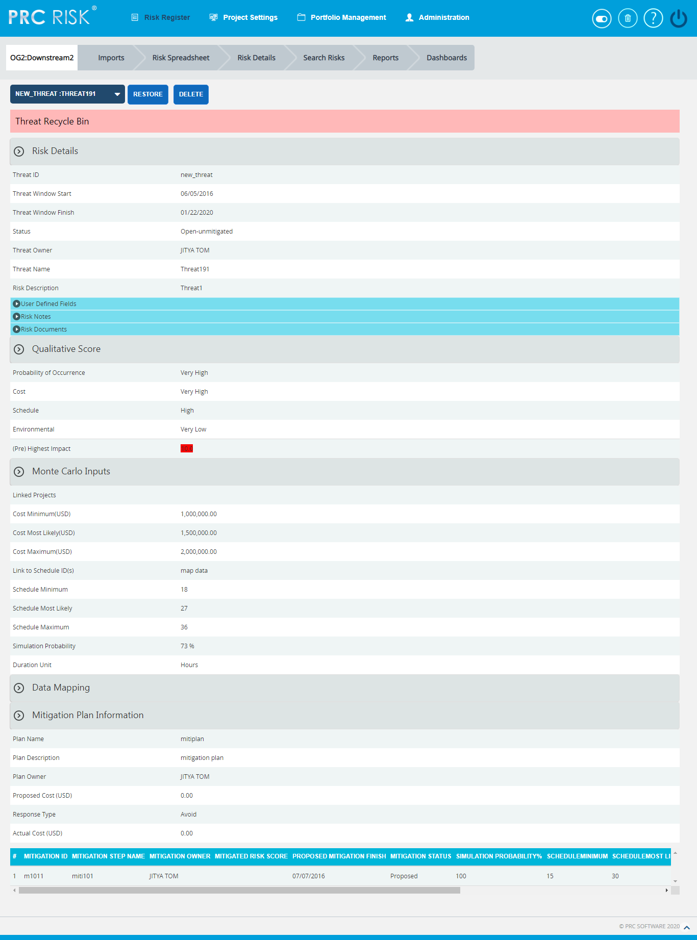 Risk Details (Threats) – PRC Software