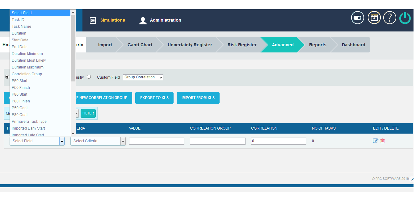 Advanced (Correlation) – Schedule