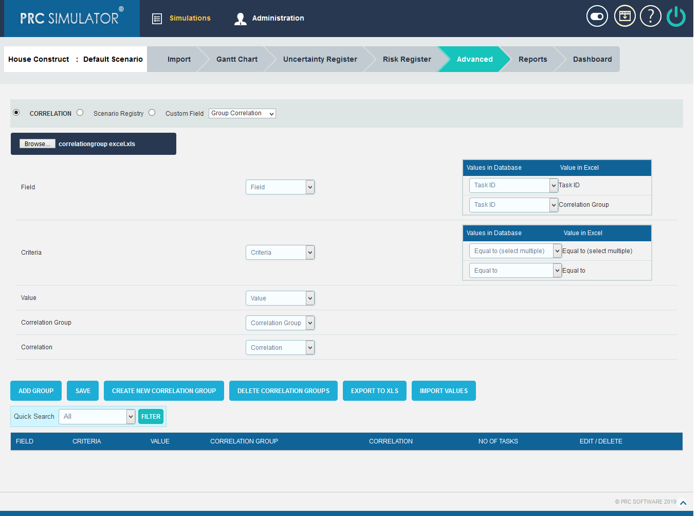 Advanced (Correlation) – Schedule